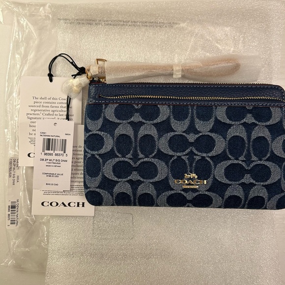 Coach | Bags | Coach Double Zip Wallet In Signature Denim | Poshmark